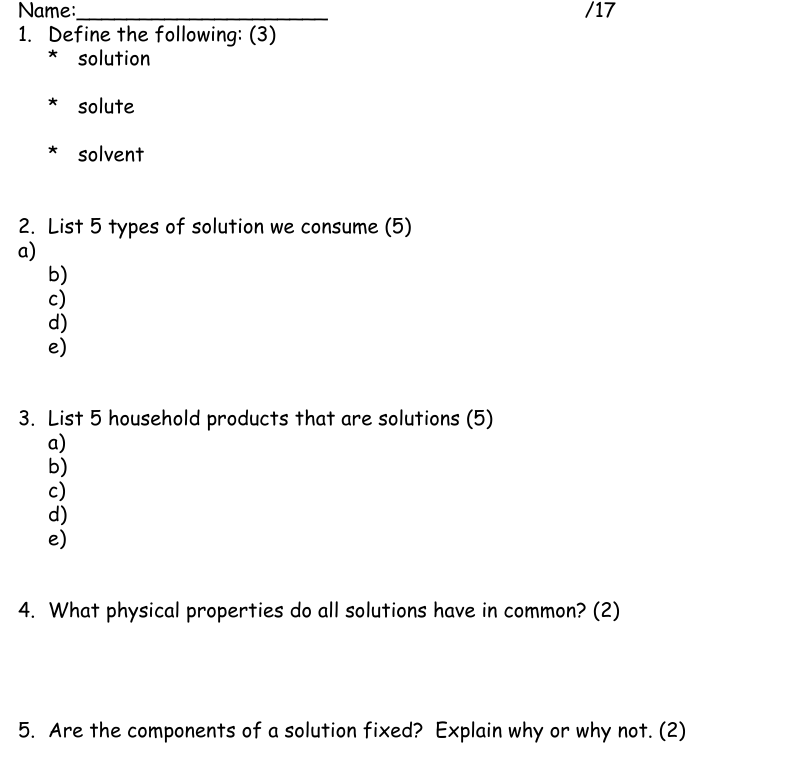 Solved 1. Define the following: (3) * solution * solute * | Chegg.com