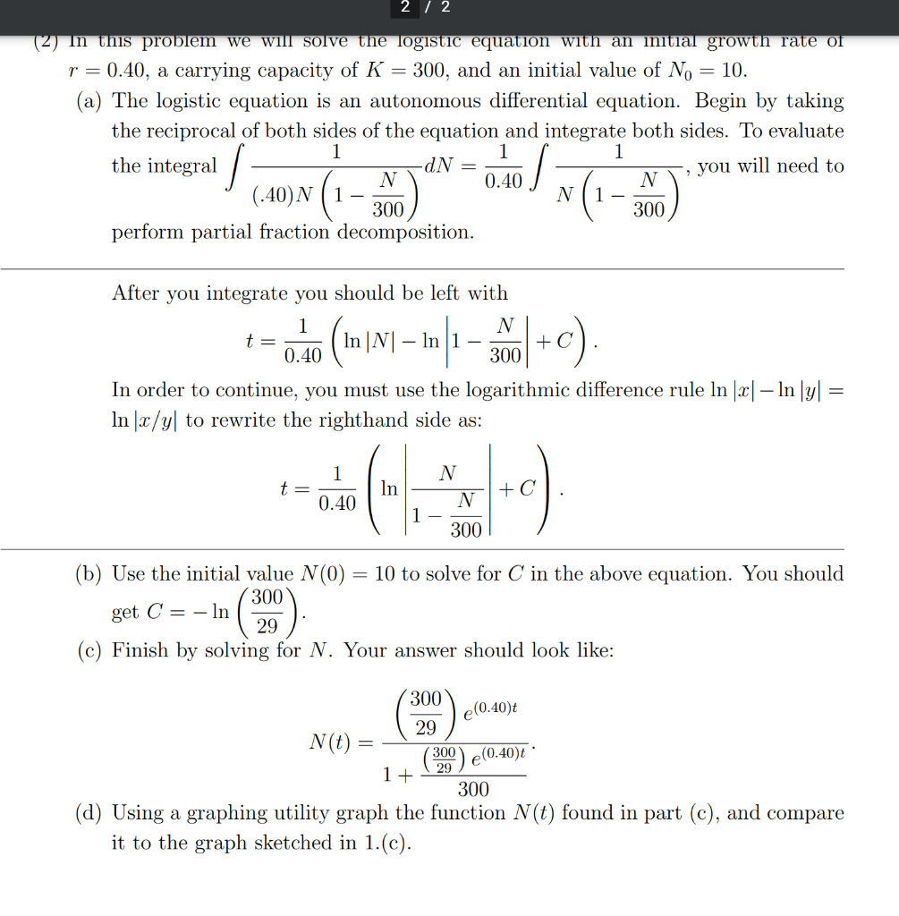 Solved 2 / 2 (2) In this problem we will solve the logistic | Chegg.com