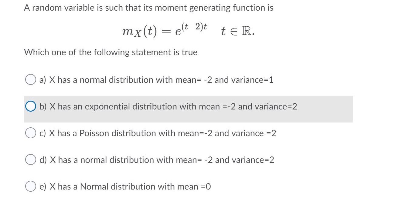 Solved A random variable is such that its moment generating | Chegg.com
