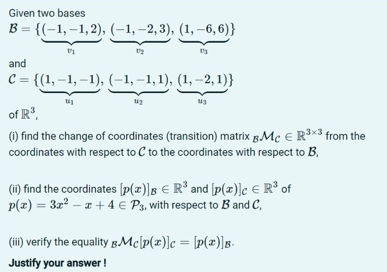 Solved Given two bases | Chegg.com