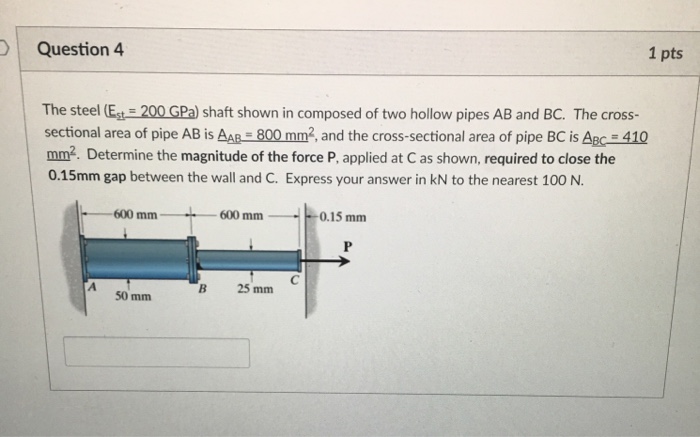 Solved Question 4 1 pts The steel (Est - 200 GPa) shaft | Chegg.com