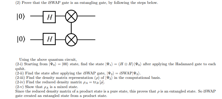 Solved (2) Prove that the iSWAP gate is an entangling gate, | Chegg.com
