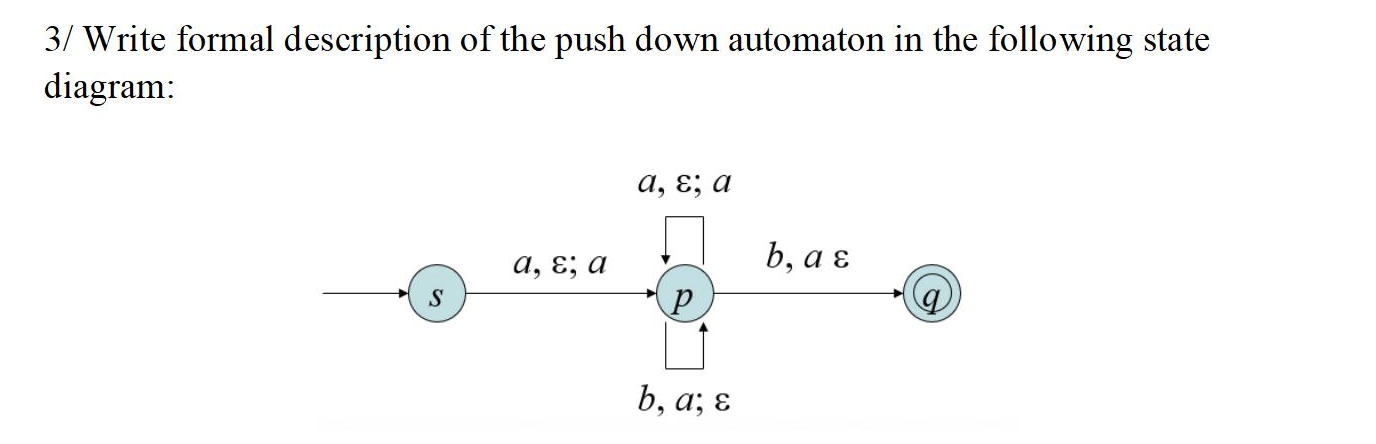 Solved 3/Write formal description of the push down automaton | Chegg.com
