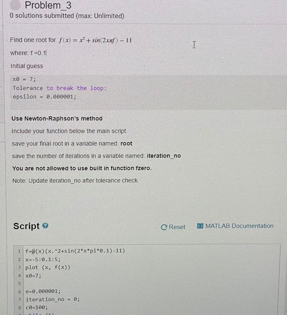 Solved Find one root for f(x)=x2+sin(2xπf)−11 where: f=0.1 | Chegg.com