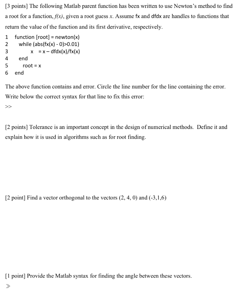 Solved [3 points] The following Matlab parent function has | Chegg.com