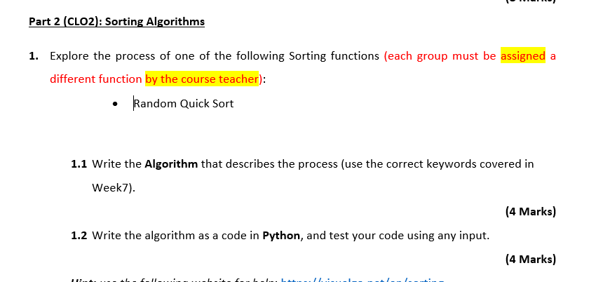 Solved Part 2 (CLO2): Sorting Algorithms 1. Explore the | Chegg.com