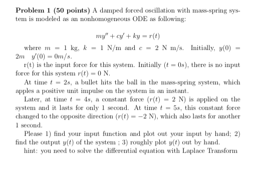 Solved Problem 1 (50 points) A damped forced oscillation | Chegg.com