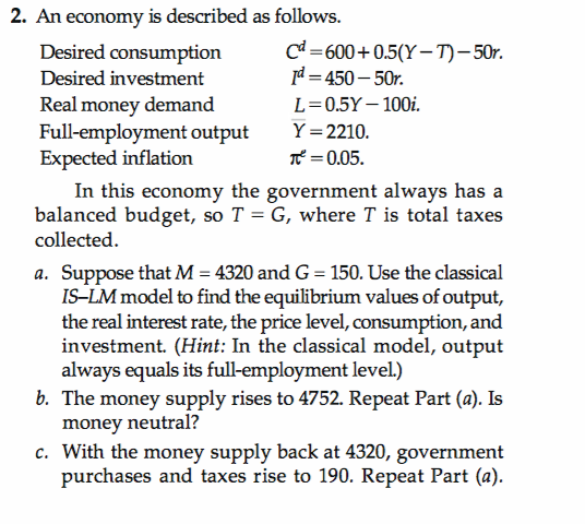 Solved 2. An economy is described as follows. Desired | Chegg.com