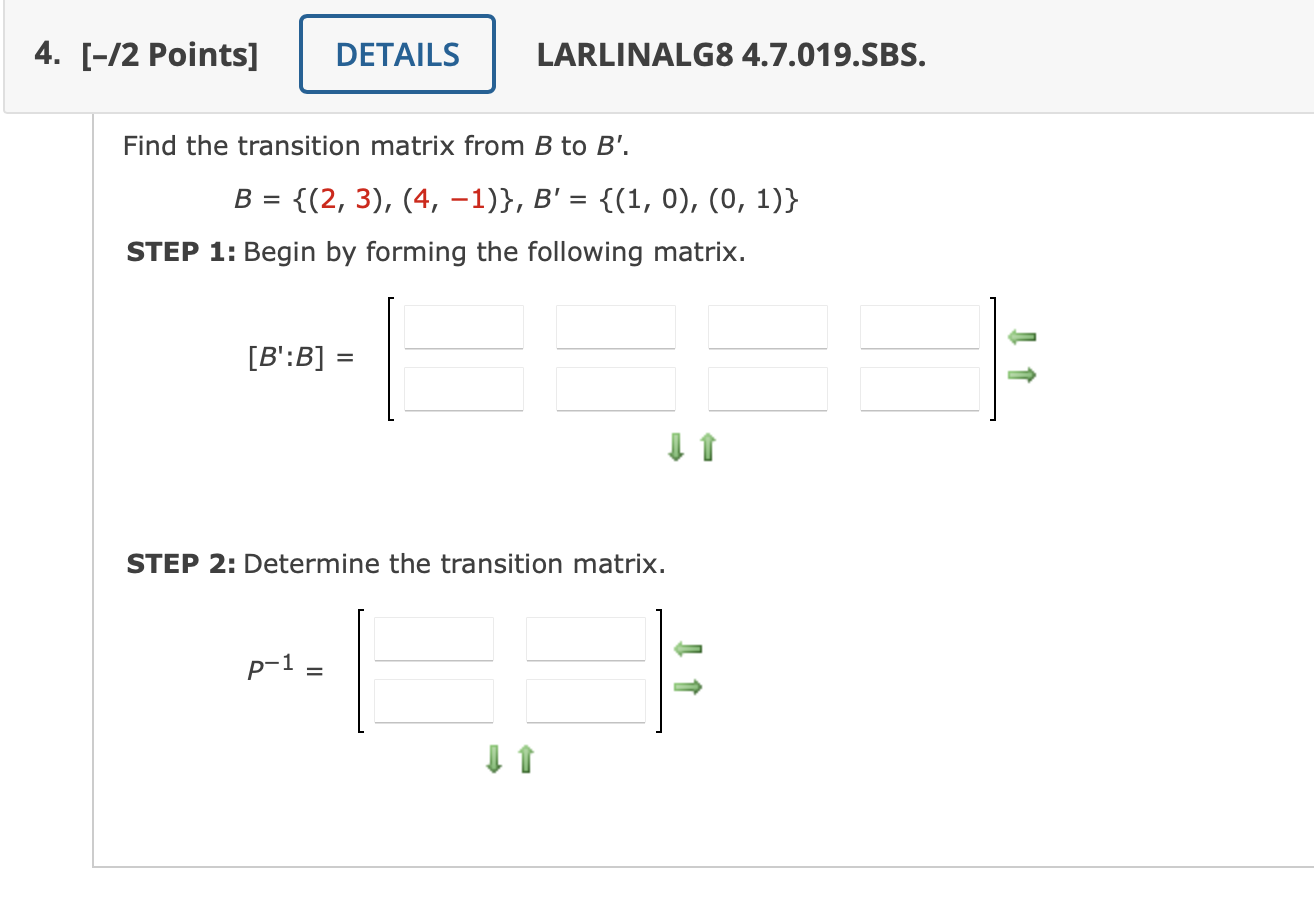 Solved Find the transition matrix from B to B′. | Chegg.com