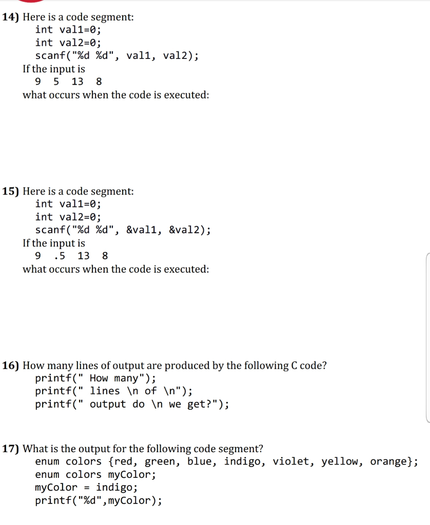 Solved 14) Here is a code segment: int val1=0; int val2=0; | Chegg.com ...
