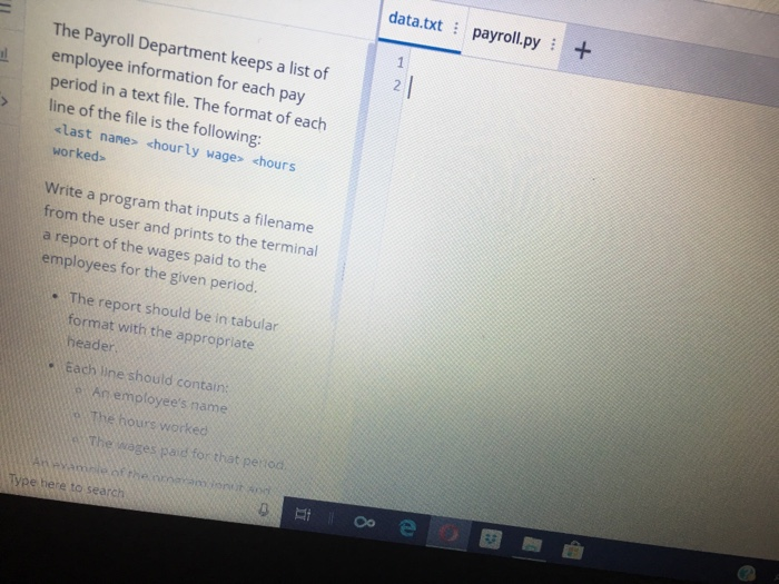 Solved data.txt payrollpy+ The Payroll Department keeps a | Chegg.com