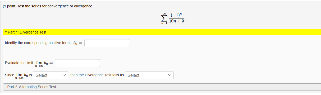 Solved (1 point) Test the series for convergence or | Chegg.com