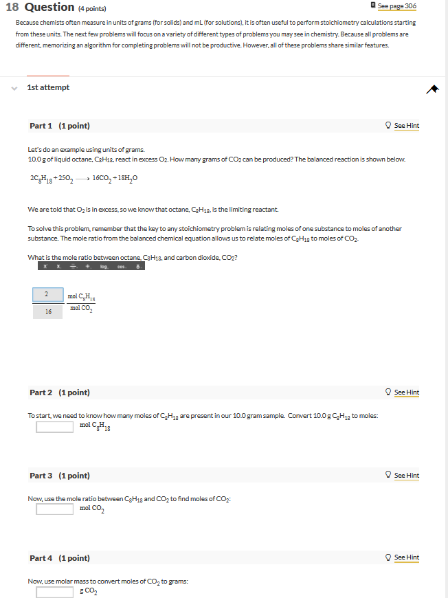 Solved 18 Question (4 points) Q See page 306 Because | Chegg.com