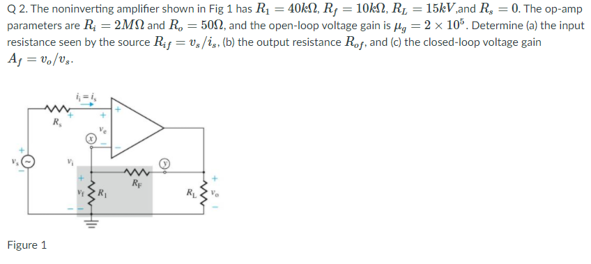 Solved Q2. The noninverting amplifier shown in Fig 1 has R1 | Chegg.com