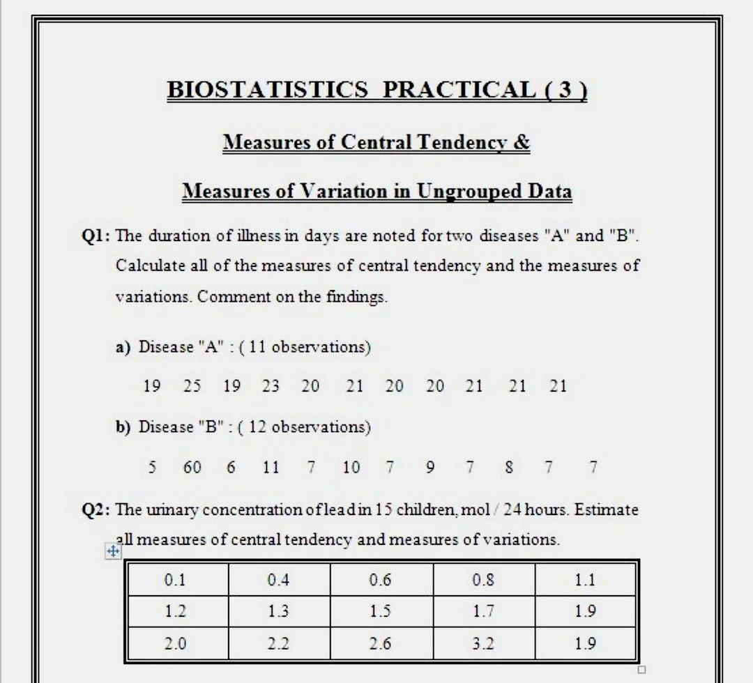 Solved BIOSTATISTICS PRACTICAL (3) Measures of Central | Chegg.com
