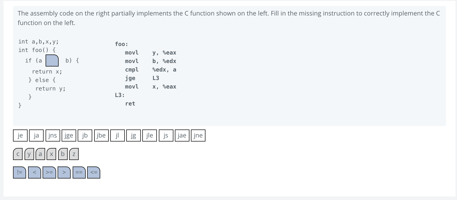 Solved The assembly code on the right partially implements | Chegg.com