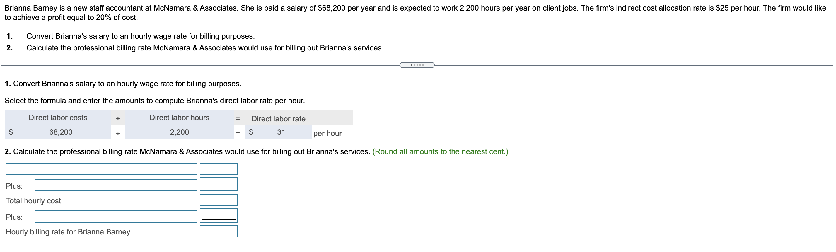 Solved 2. Calculate the professional billing rate McNamara | Chegg.com