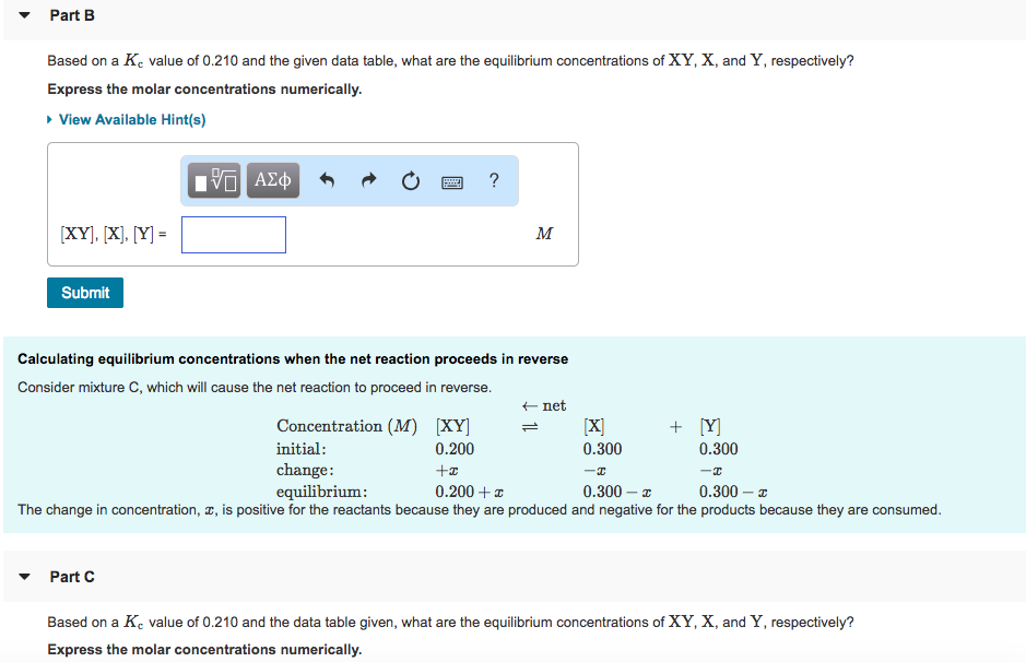 Solved Part B Based on a Ke value of 0.210 and the given | Chegg.com