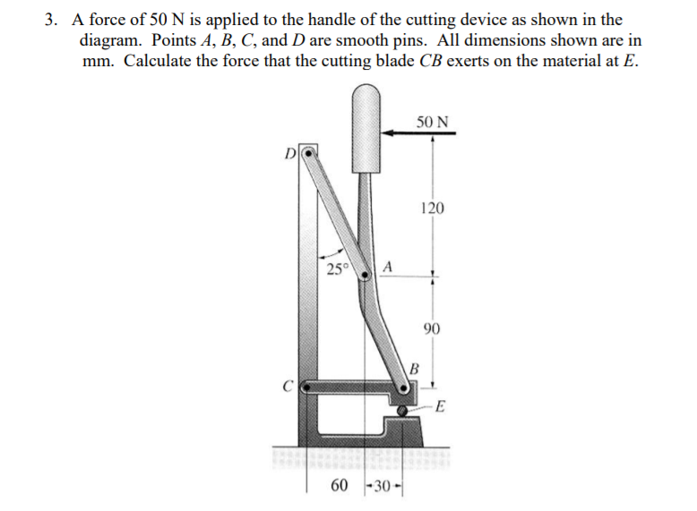 Solved 3. A force of 50 N is applied to the handle of the | Chegg.com