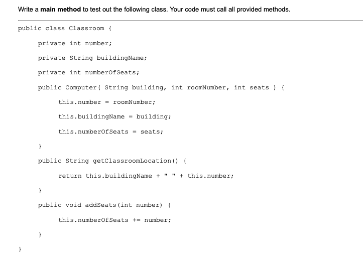 Solved Write A Main Method To Test Out The Following Class 