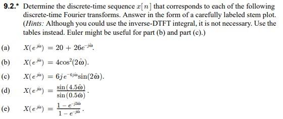 Solved 9.2.* Determine the discrete-time sequence x[n] that | Chegg.com