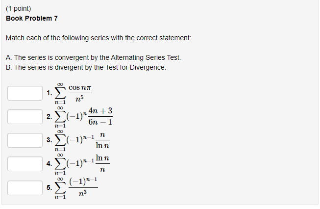 Solved (1 point) Book Problem 5 Match each of the following | Chegg.com