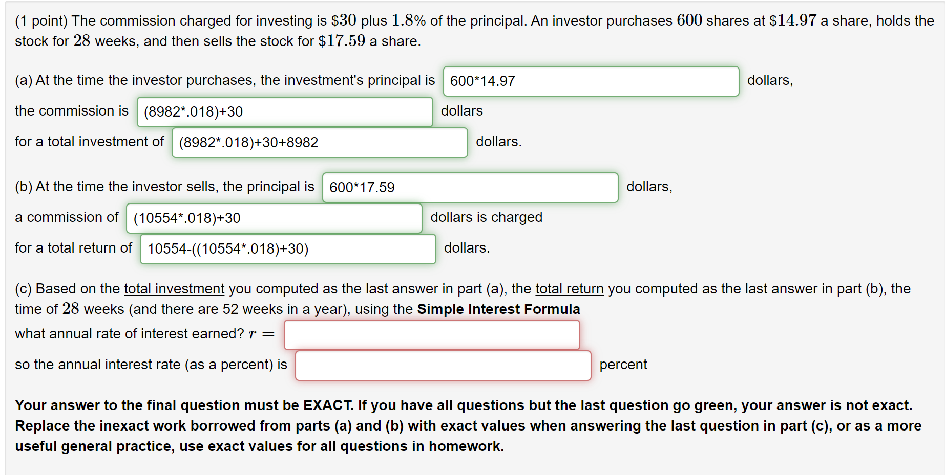 Solved (1 point) The commission charged for investing is $30 | Chegg.com