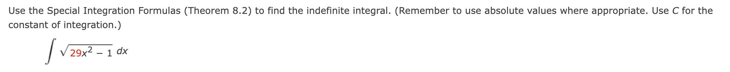 Solved Use the Special Integration Formulas (Theorem 8.2 ) | Chegg.com
