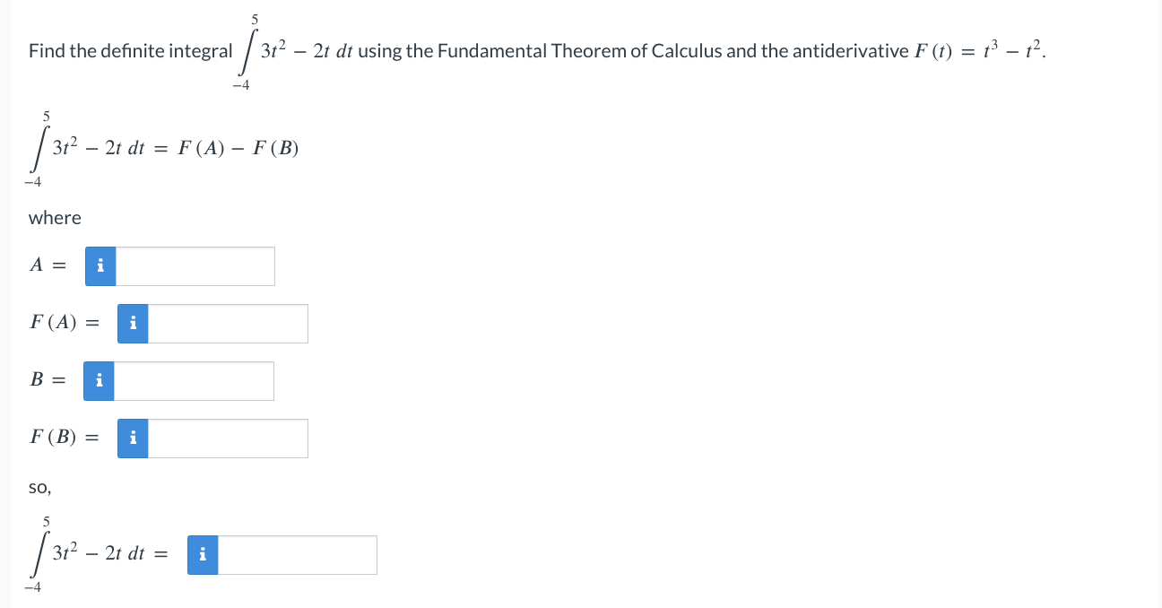 Solved Find the definite integral ∫−453t2−2tdt using the | Chegg.com