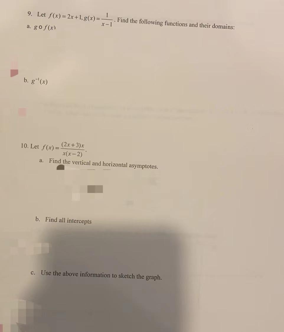 Solved 9. Let f(x) = 2x +1, g(x) = 1 Find the following | Chegg.com