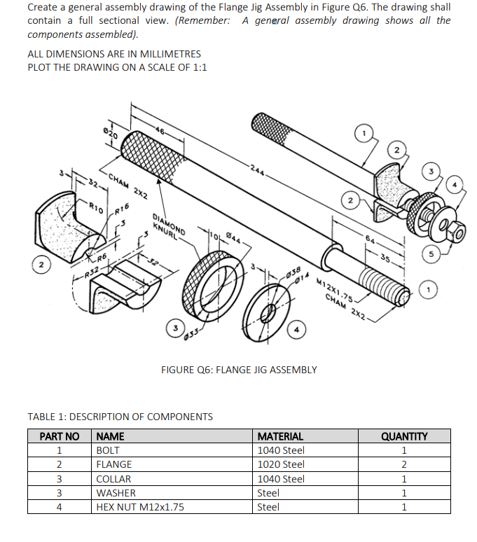 Solved Create a general assembly drawing of the Flange Jig | Chegg.com