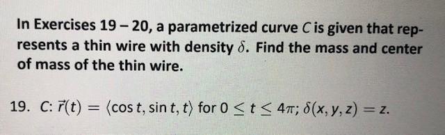 Solved In Exercises 19 -20, a parametrized curve C is given | Chegg.com