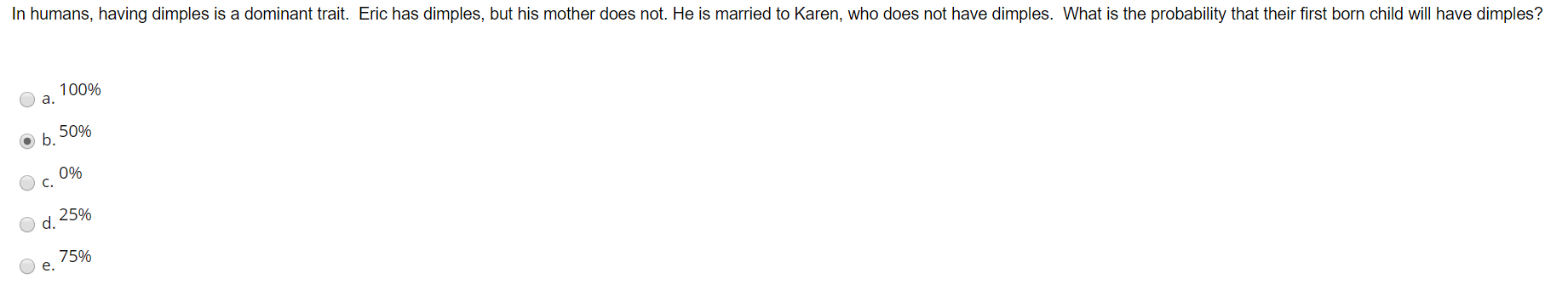 Solved In humans, having dimples is a dominant trait. Eric | Chegg.com