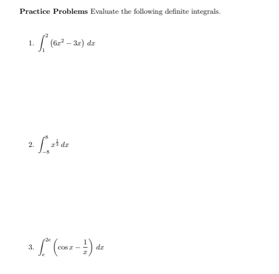 Solved Practice Problems Evaluate the following definite | Chegg.com