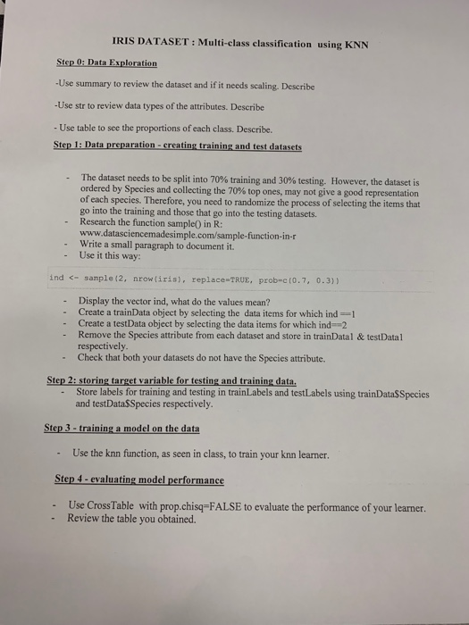 IRIS DATASET: Multi-class classification using KNN | Chegg.com
