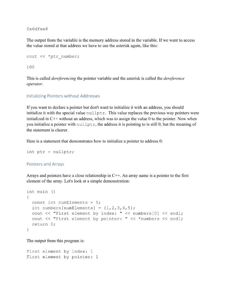 Solved Pointers A pointer is a variable that stores a memory | Chegg.com