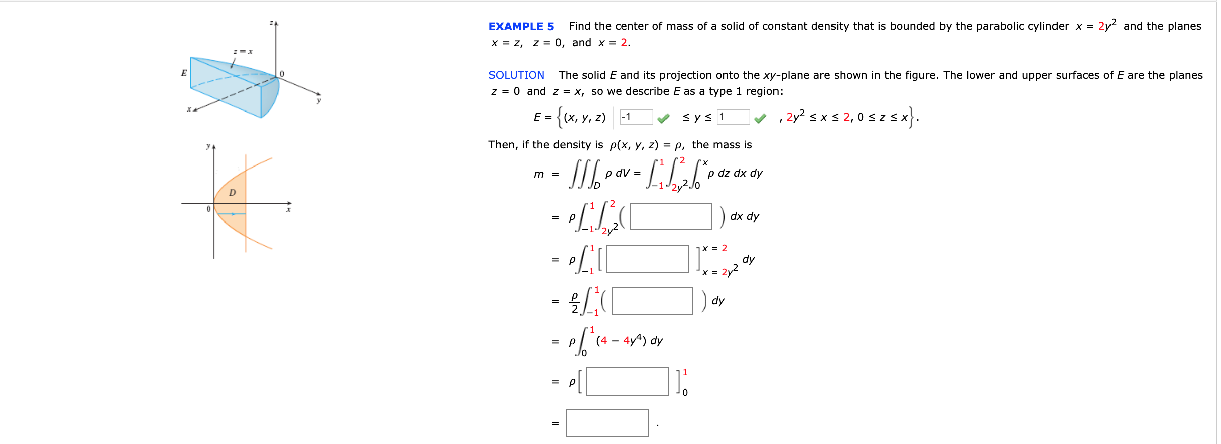 Solved 2y2 and the planes Find the center of mass of a solid | Chegg.com