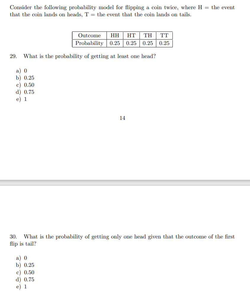 Solved Consider the following probability model for flipping | Chegg.com