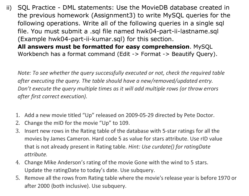 Solved ii) SQL Practice: DDL statements You will create a | Chegg.com