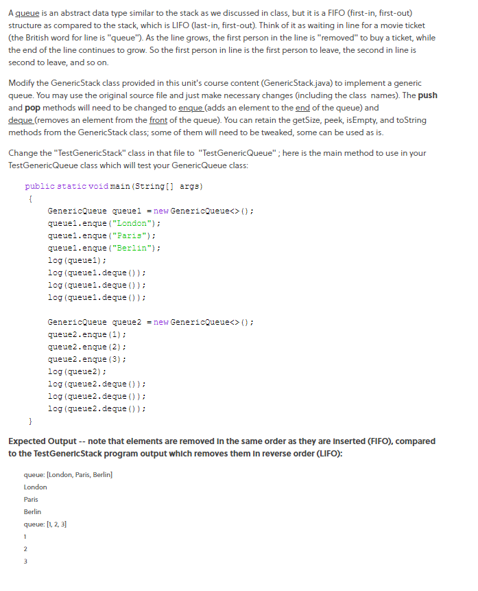 Solved // GenericStack.java // Test Class class | Chegg.com