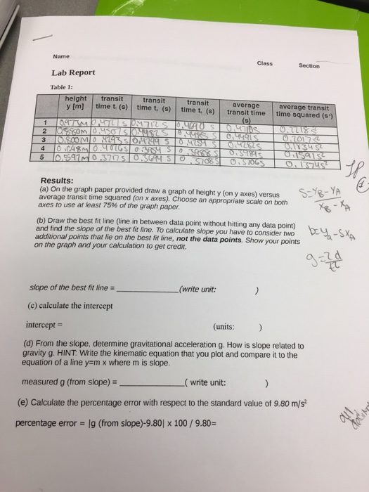 Solved Class Section Lab Report Table 1: height transit | Chegg.com