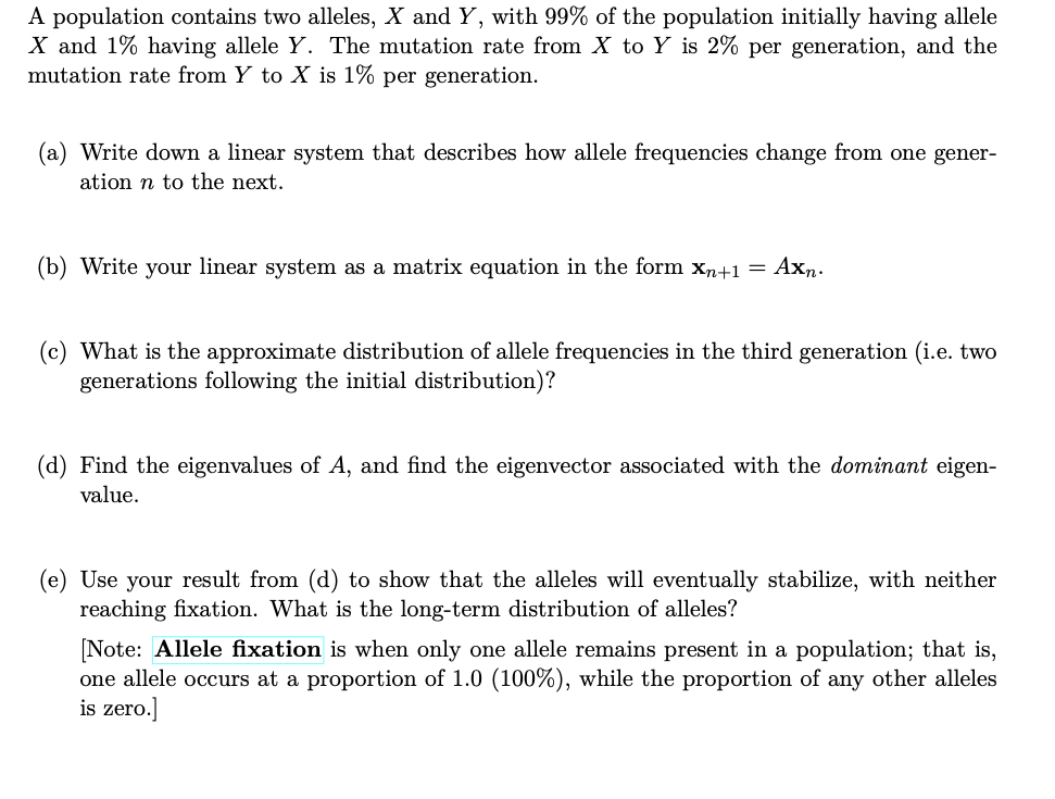 Solved A population contains two alleles, x ﻿and Y, ﻿with | Chegg.com