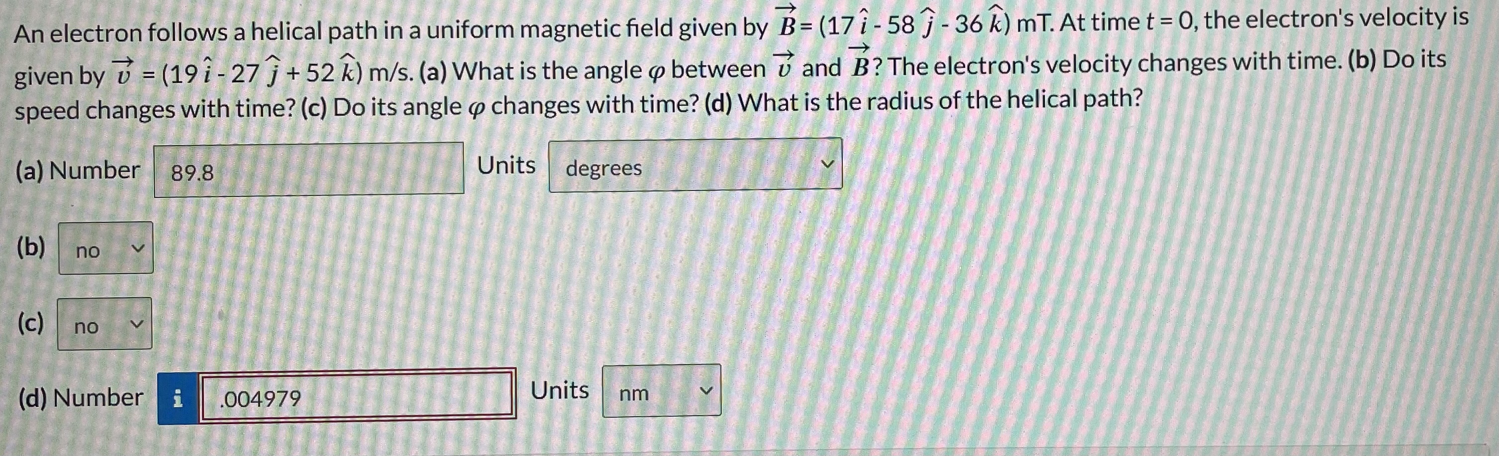 Solved An electron follows a helical path in a uniform | Chegg.com