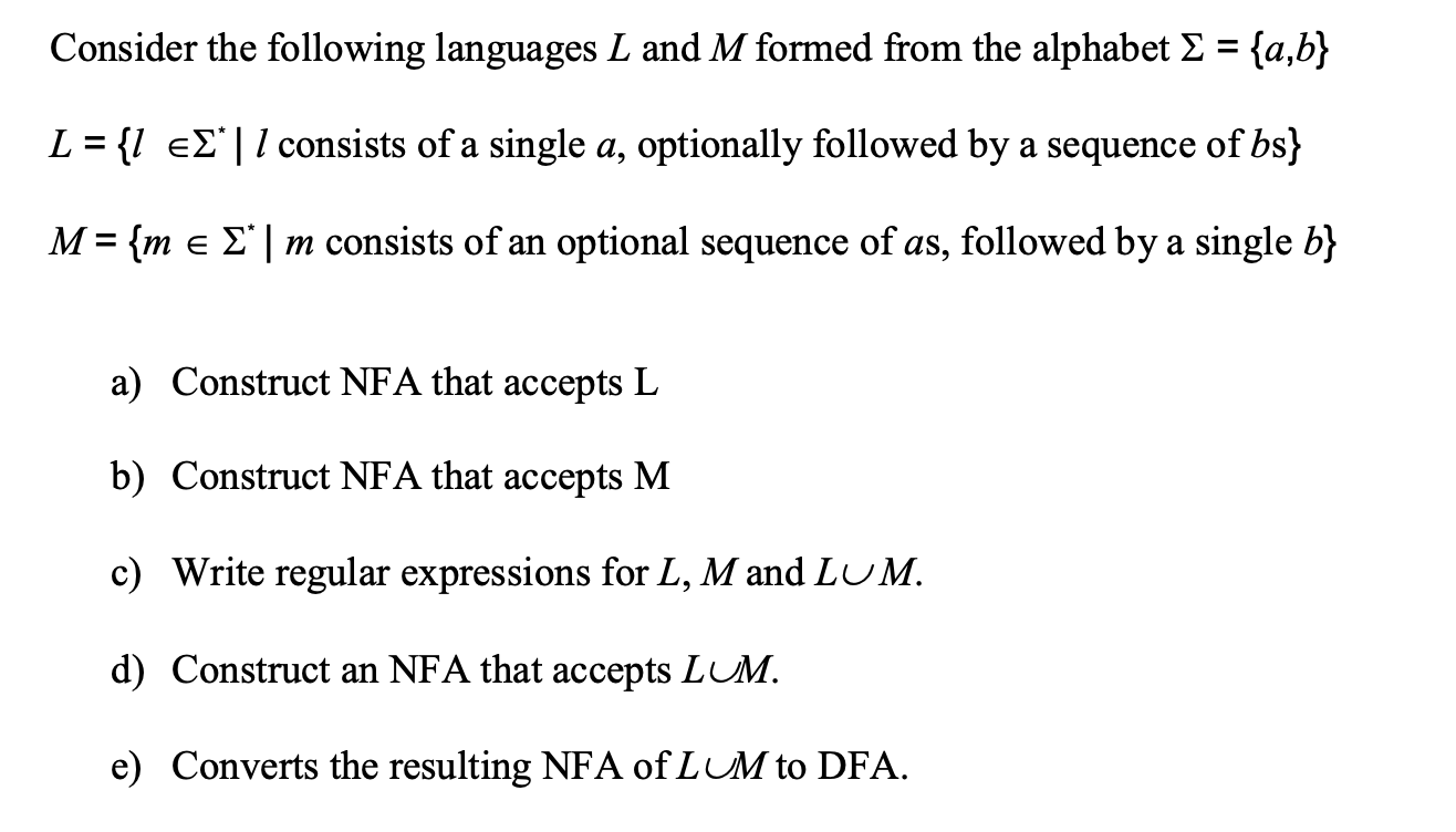 Solved Consider the following languages L and M formed from | Chegg.com