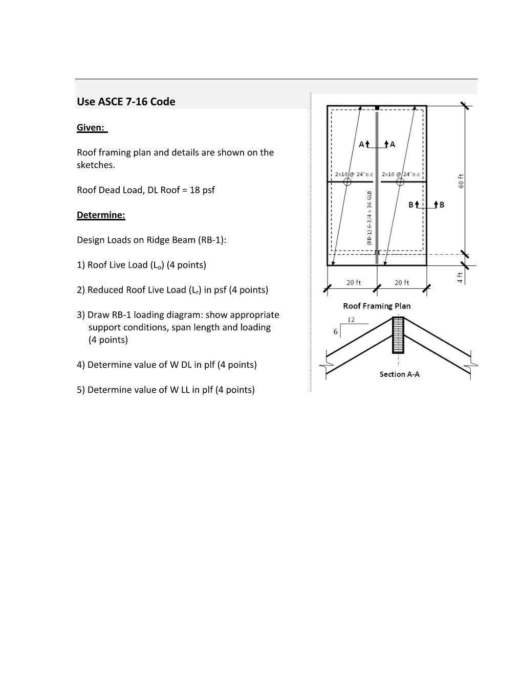 Solved Use ASCE 7-16 Code Given: AULA Roof framing plan and | Chegg.com