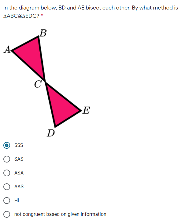 Solved In the diagram below, BD and AE bisect each other. By | Chegg.com