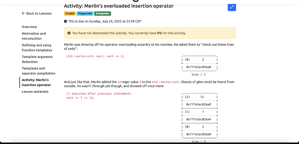 Solved Activity: Merlin's overloaded insertion operator 6 | Chegg.com