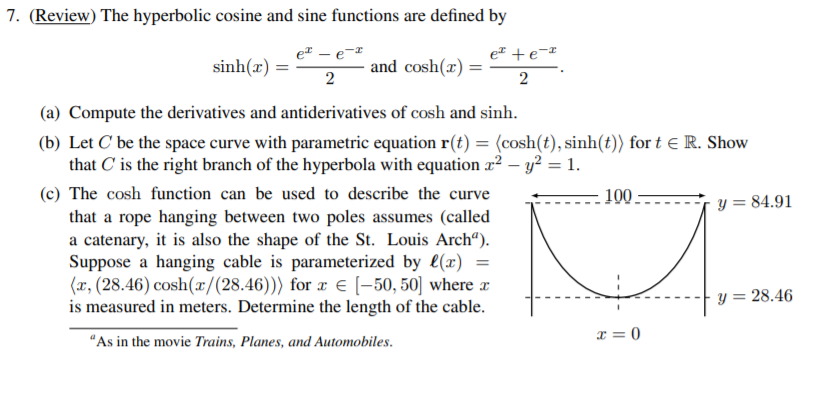 7. (Review) The hyperbolic cosine and sine functions | Chegg.com