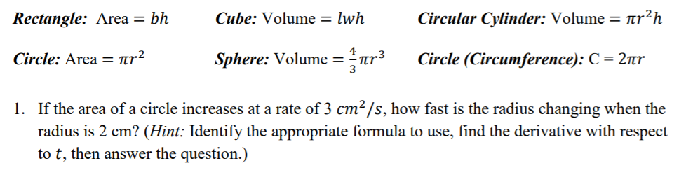 Solved Rectangle: Area = bh Cube: Volume = lwh Circular | Chegg.com