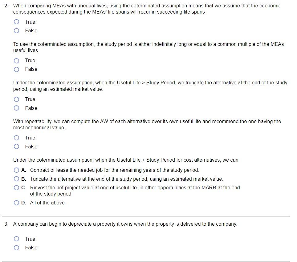 2. When comparing MEAs with unequal lives, using the | Chegg.com